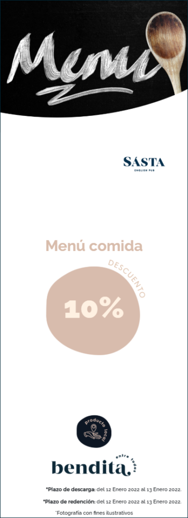 Bendita | Sásta Pub: Menú comida con 10%